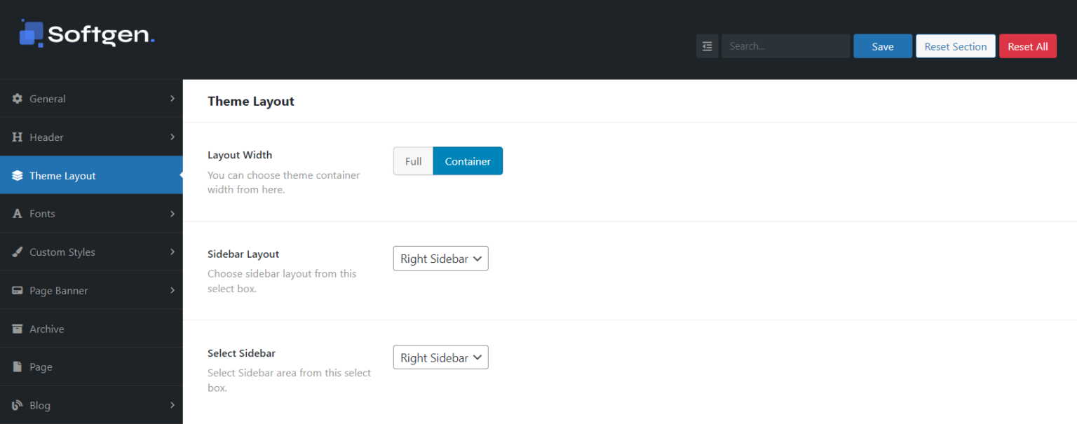 Theme Layout – Softgen